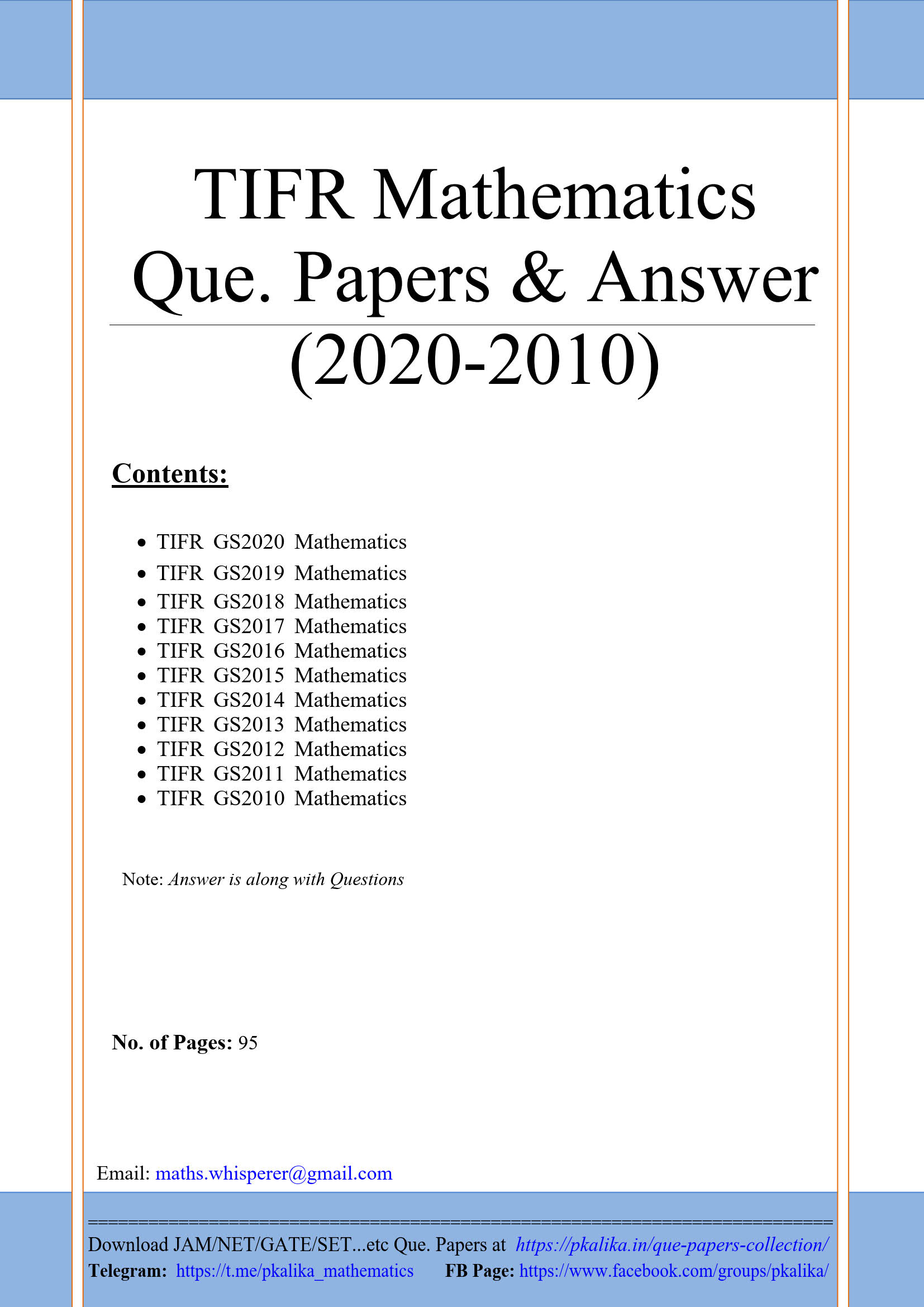 TIFR Graduate School Admissions (GS-2021) – P Kalika
