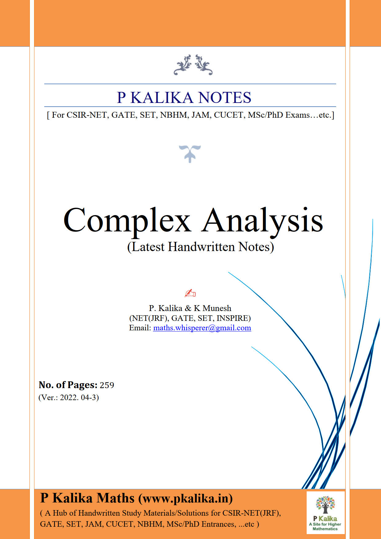 MSc Maths Entrance Exam Notes & Solutions – P Kalika