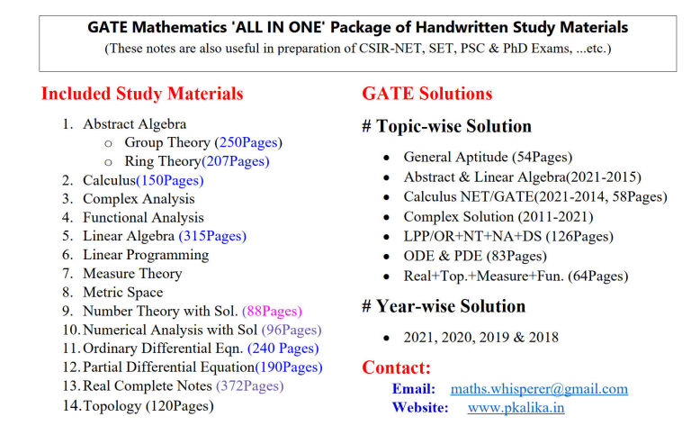 GATE Mathematics Study Materials and Solutions (Latest) – P Kalika